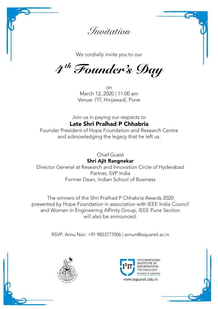 Founder’s Day Invitation – Engineering College in Pune | I²IT ...